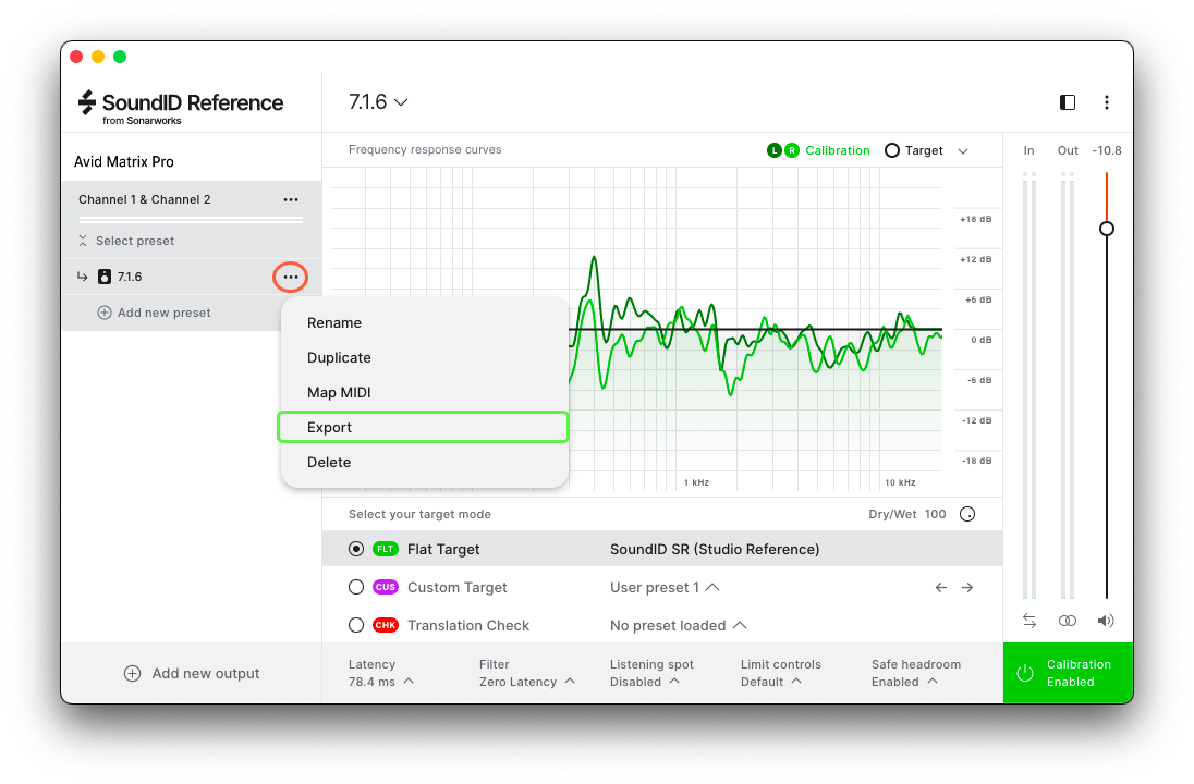 Exporting a calibration profile for ADAM Audio A Series speakers ...